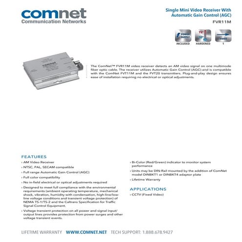 ComNet FVT1031M1P Data Sheet | PDF