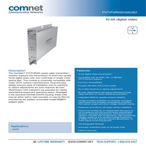 ComNet FVT1001M1 Data Sheet | PDF