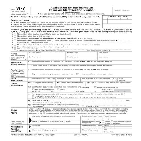 Form W-7_Application for IRS Individual Taxpayer Identification Number