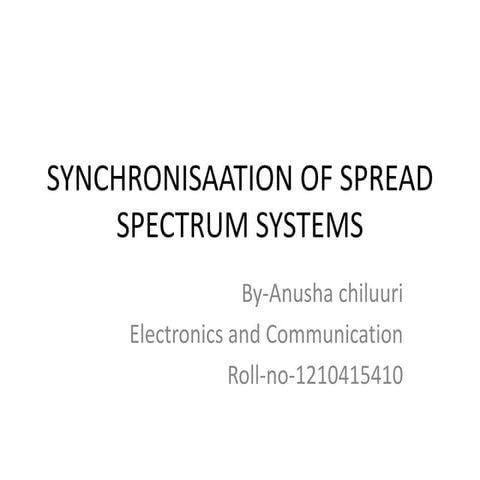 Synchronization Of Spread Spectrum Systems Ppt