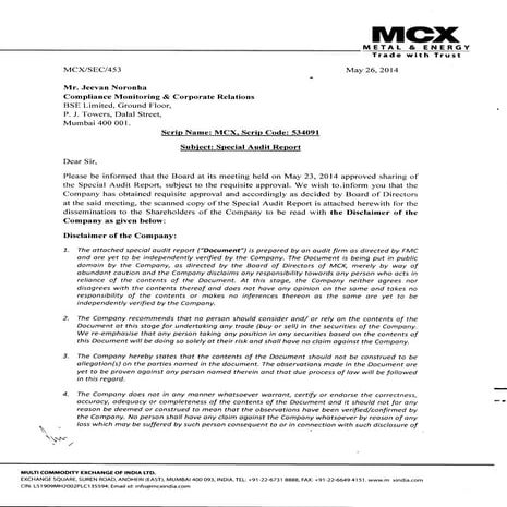 MCX Audit Report by PWC | PDF