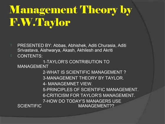 Scientific management Theory By FW Taylor | PPTX | Business | Business ...
