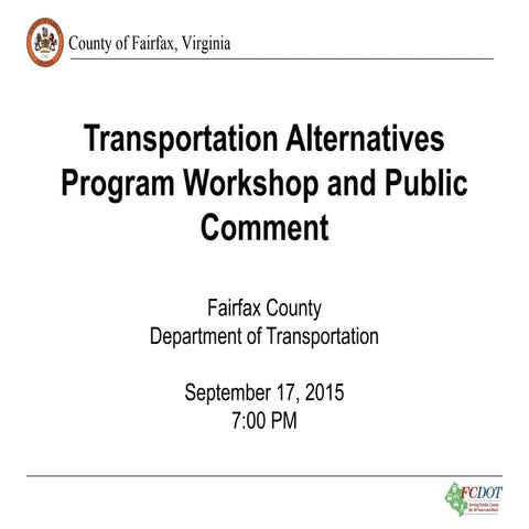 Transportation Alternatives Program Workshop and Public Comment | PPT