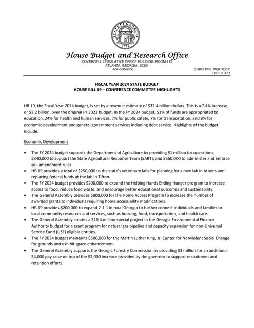 FY 2025 Budget Highlights from the Georgia General Assembly | PDF