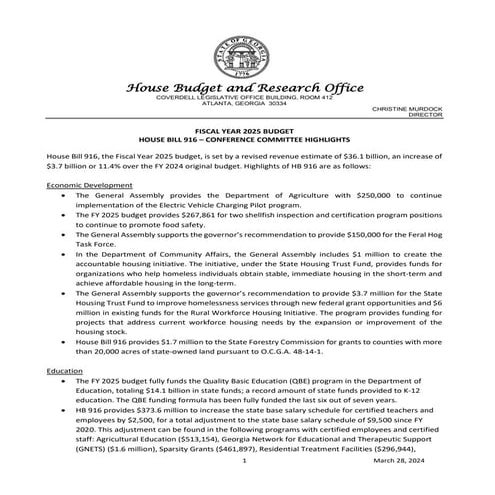 FY 2025 Budget Highlights from the Georgia General Assembly | PDF