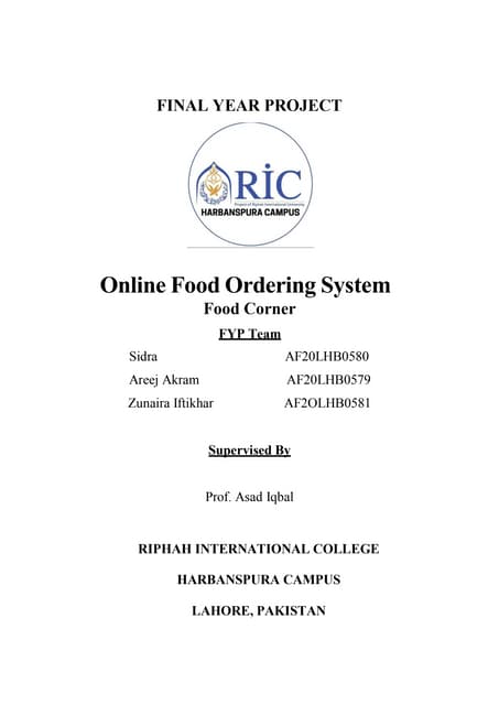 Online Food Ordering System Project Report Pdf