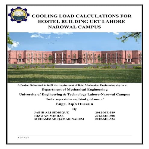 cooling load calculations Hostel Building | PDF
