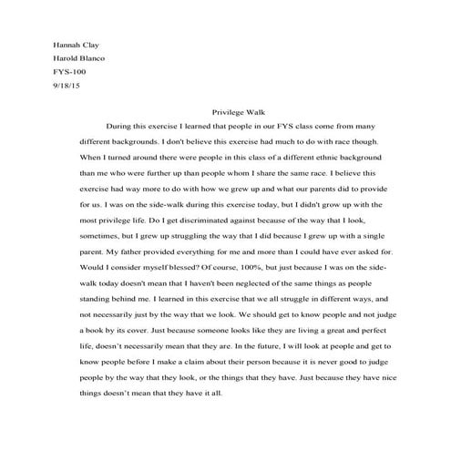 Fys 100 privilege walk | PDF