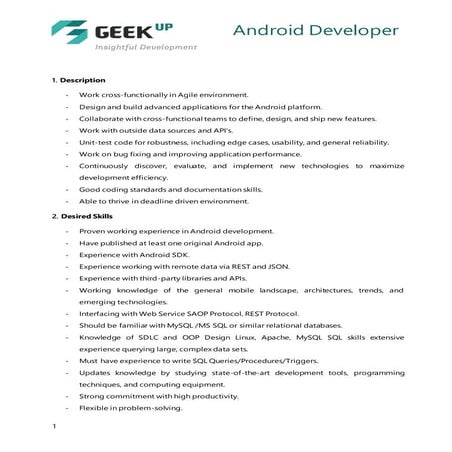 JD-Android-Developer JD templates now a days | DOCX