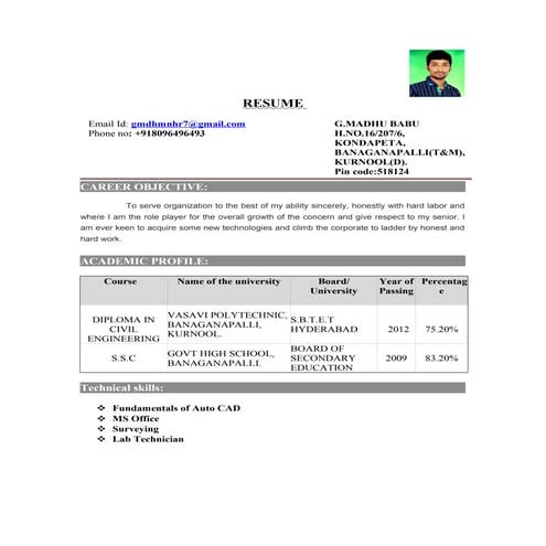 G.madhu babu resume (technical engineer) | DOC