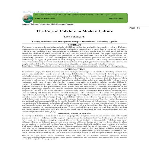 The Role of Folklore in Modern Culture (www.kiu.ac.ug) | PDF