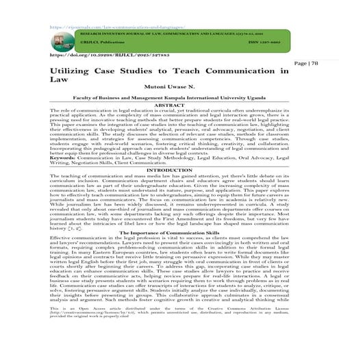 Utilizing Case Studies to Teach Communication in Law (www.kiu.ac.ug) | PDF