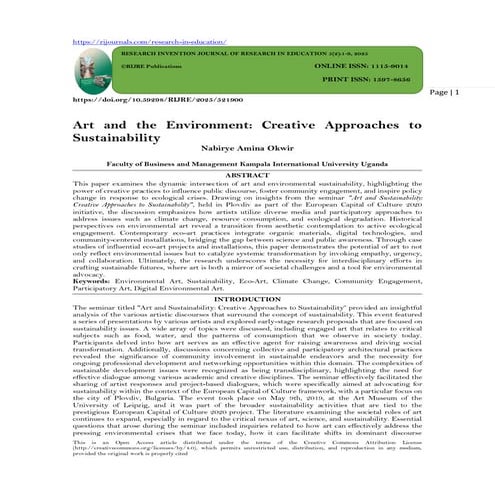 Art and the Environment: Creative Approaches to Sustainability (www.kiu.ac.ug) | PDF