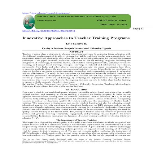Innovative Approaches to Teacher Training Programs (www.kiu.ac.ug) | PDF