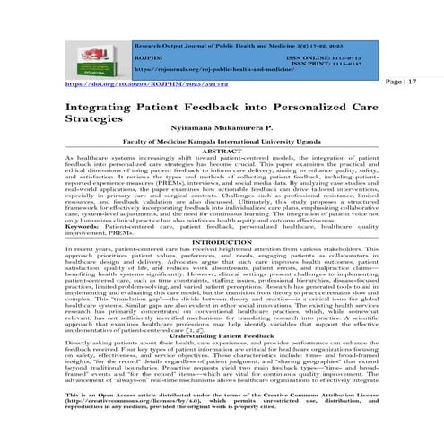 Integrating Patient Feedback into Personalized Care Strategies (www.kiu ...