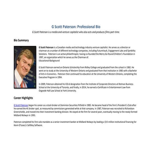 G Scott Paterson Professional Bio | PDF