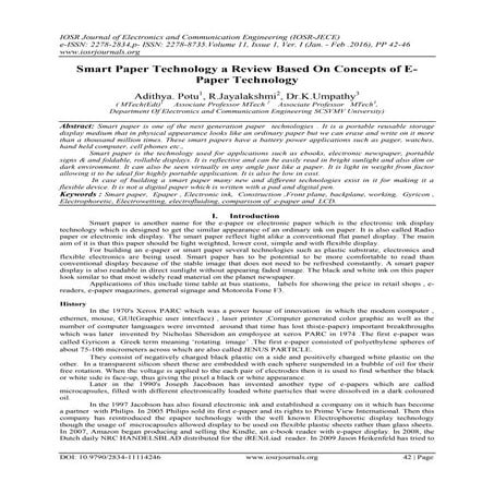 Smart Paper Technology a Review Based On Concepts of EPaper Technology ...
