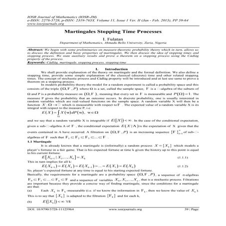 Martingales Stopping Time Processes | PDF