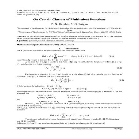 On Certain Classess of Multivalent Functions | PDF