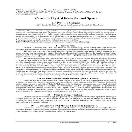 Career in Physical Education and Sports | PDF