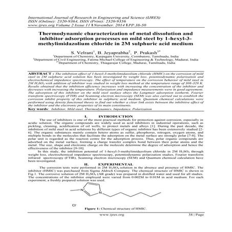 Thermodynamic characterization of metal dissolution and inhibitor adsorption processes on mild ...