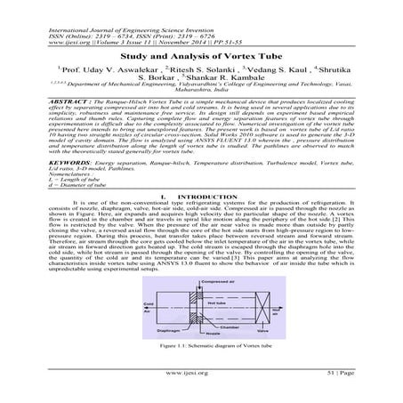 Study and Analysis of Vortex Tube | PDF