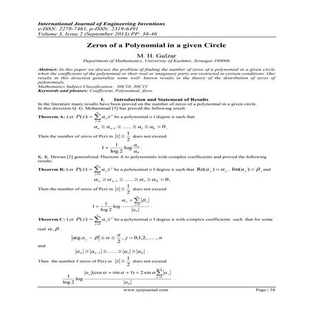 Zeros of a Polynomial in a given Circle | PDF | Science