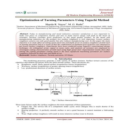 Optimization Of Turning Parameters Using Taguchi Method Pdf