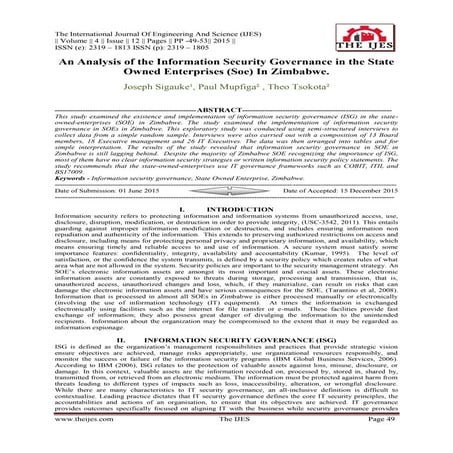 An Analysis of the Information Security Governance in the State Owned Enterprises (Soe) In ...