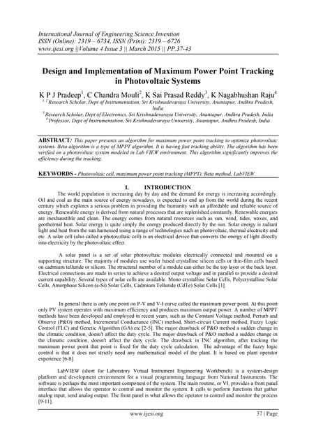 maximum power point tracking (mppt) | PPTX