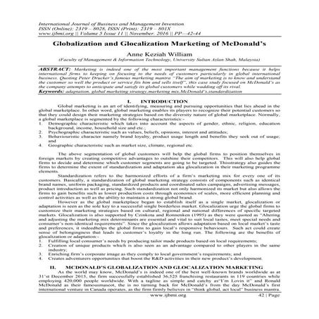 Globalization and Glocalization Marketing of McDonald’s | PDF