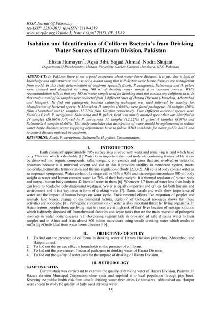 Checking of bacterial contamination of water using H2S | PDF