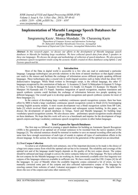 A Review on Marathi Language Speech Database Development for Automatic Speech Recognition (ASR ...