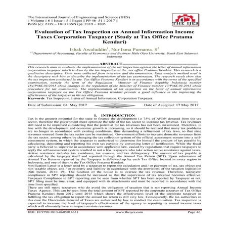 Evaluation of Tax Inspection on Annual Information Income Taxes ...