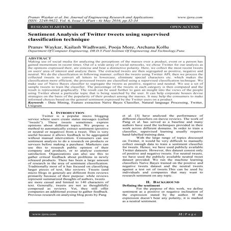 Sentiment Analysis Of Twitter Tweets Using Supervised Classification 3456