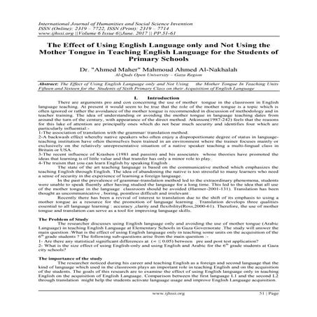 The Effect of Using English Language only and Not Using the Mother ...