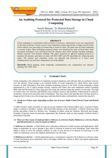 An Auditing Protocol For Protected Data Storage In Cloud Computing Pdf