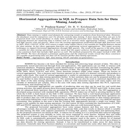 Horizontal Aggregations in SQL to Prepare Data Sets for Data Mining Analysis | PDF