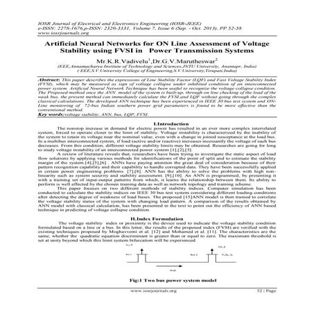 Artificial Neural Networks for ON Line Assessment of Voltage Stability using FVSI in Power ...