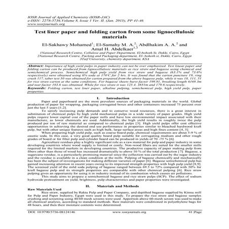 Test liner paper and folding carton from some lignocellulosic materials ...