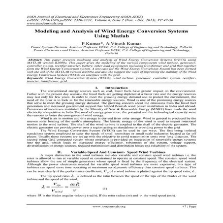 Modeling and Analysis of Wind Energy Conversion Systems Using Matlab | PDF