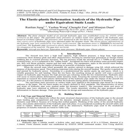 The Elastic-plastic Deformation Analysis of the Hydraulic Pipe under ...