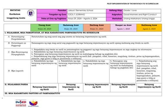 GMRC Quarter 1 Week 1 MATATAG Curriculum.docx