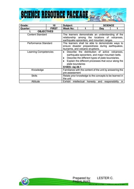 DLL-(daily lesson log) second week science grade 10 | DOCX | Geology ...