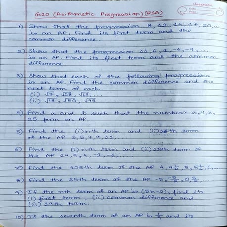 Grade 10 - CBSE - Arithmetic Progression - Worksheet (RSA) | PDF