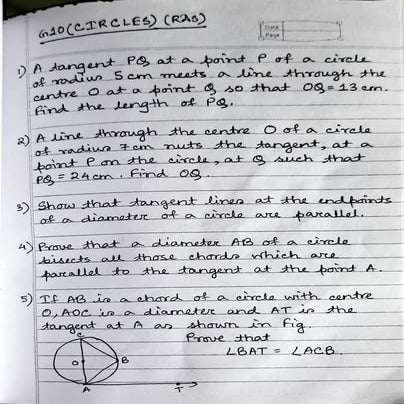 CBSE Grade 10 Mathematics Ch 10 Circles Worksheet (RDS) | PDF