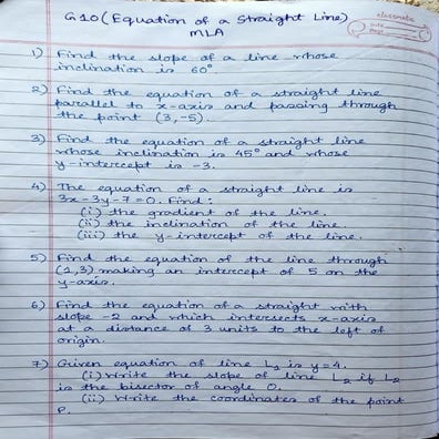 ICSE Grade 10 Mathematics Equation of a Straight Line Worksheet (MLA) | PDF