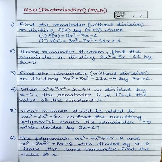 ICSE Grade 10 Mathematics Factorisation Worksheet (MLA) | PDF