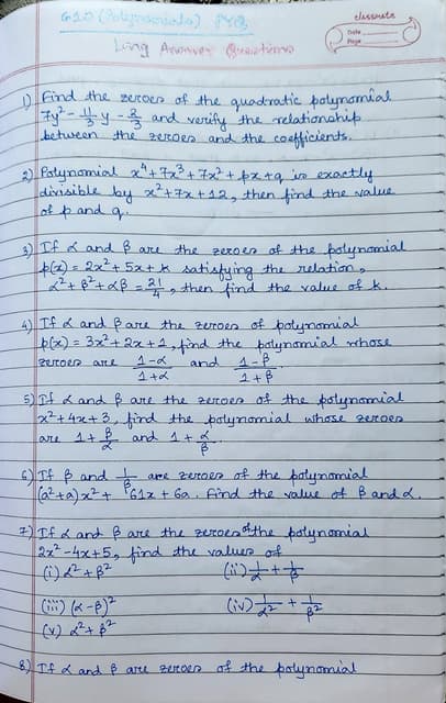 CBSE Grade 10 Ch 2 Polynomials Previous 20 Years Board Exam Questions ...