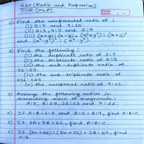 ICSE Grade 10 Mathematics Ratio and Proportion Worksheet (MLA) | PDF